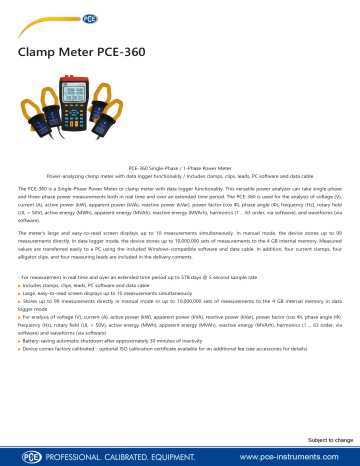 PCE PCE-360-ICA Three-Phase Power Analyzer Datasheet | Manualzz