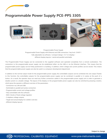 PCE PCE-PPS 3305 Programmable Power Supply Datasheet | Manualzz