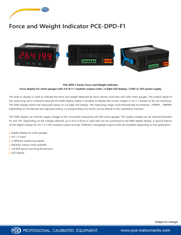 PCE PCE-DPD-F1 Force and Weight Indicator Datasheet | Manualzz