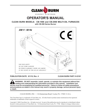 CLEAN BURN CB-1500, CB-500 series Operator's Manual | Manualzz