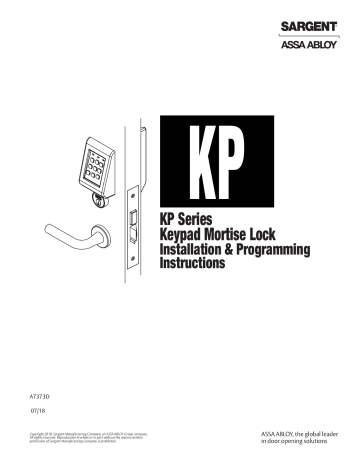 Assa Abloy Sargent KP8279 Installation & Programming Instructions ...