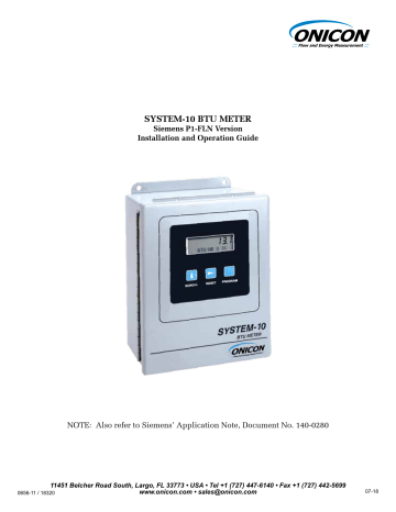 Onicon System-10 BTU Meter Installation And Operation Manual | Manualzz