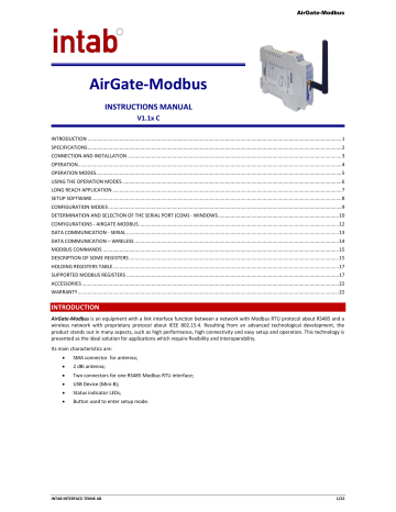 Intab AirGate-Modbus Instruction Manual | Manualzz