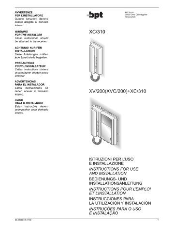 Bpt XV/200 Instructions For Use And Installation | Manualzz