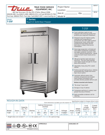 True T-35F Specifications | Manualzz