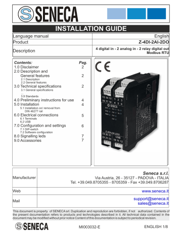 Seneca Z-4DI-2AI-2DO Installation Manual | Manualzz