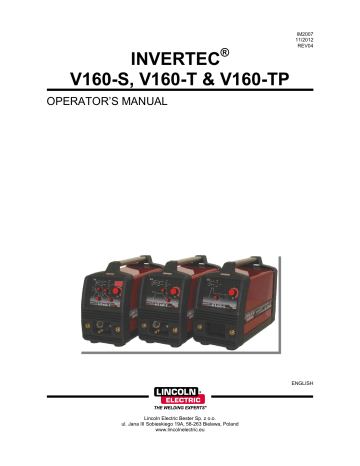 Lincoln Electric INVERTEC V160-S Operator's Manual | Manualzz