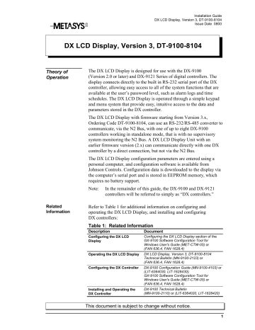 Metasys DT-9100-8104, DX Series Installation Manual | Manualzz