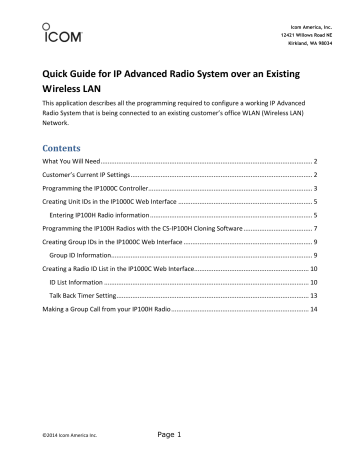 Creating Group IDs in the IP1000C Web Interface. ICOM IP100H | Manualzz