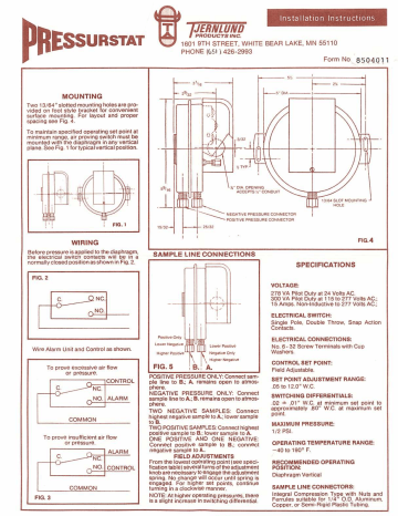 TJERNLUND PS2501 FAN PROVING SWITCH Manual | Manualzz
