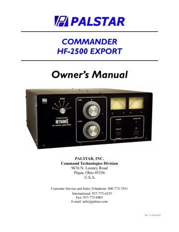 Palstar COMMANDER HF-2500 EXPORT Owner's Manual | Manualzz
