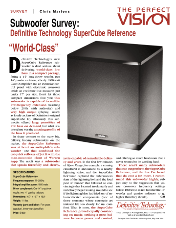 Definitive Technology SuperCube Reference Brochure & Specs | Manualzz