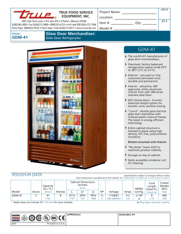 True GDM-41 Specifications | Manualzz