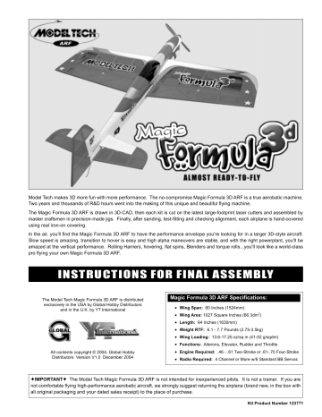 Model Tech Magic Formula 3D ARF Manual | Manualzz