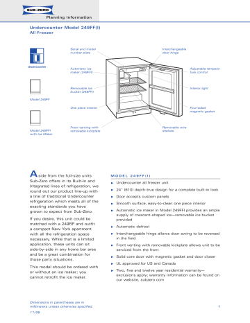 Sub-Zero 249FF Specifications | Manualzz