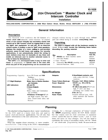 rauland 2524 ChronoCom Installation Manual | Manualzz