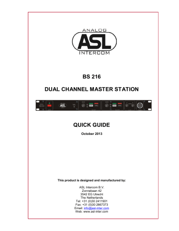 ASL INTERCOM BS 216 Quick Manual | Manualzz