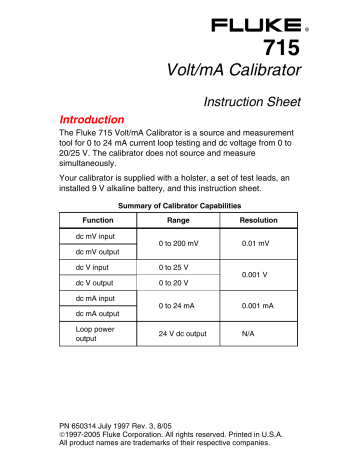 Fluke 715 Instruction Sheet | Manualzz