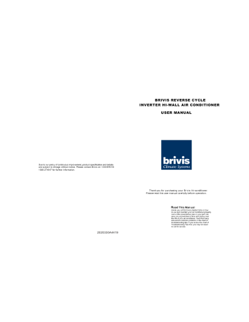 Brivis Reverse Cycle Inverter Hi-wall Air Conditioner User Manual | Manualzz