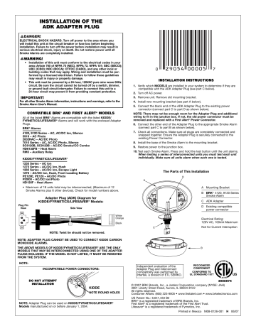 BRK electronic ADAPTER PLUG ADK-12 Installation Instructions | Manualzz