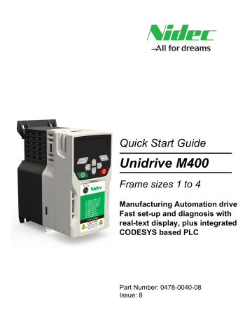 Nidec Unidrive M400 series Quick Start Manual | Manualzz
