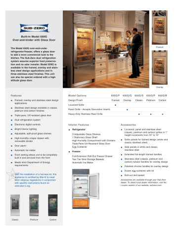 Sub-Zero 650G/F Specifications | Manualzz