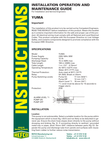 Refco YUMA Installation, Operation And Maintenance Manual | Manualzz