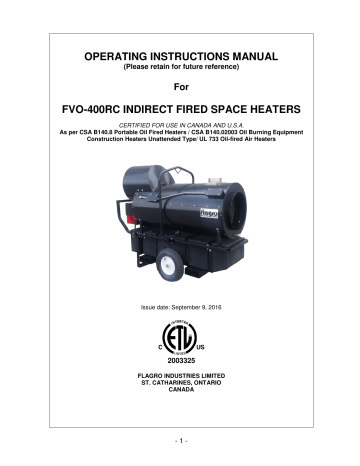 Flagro FVO-400, FVO-400RC Operating Instructions Manual | Manualzz
