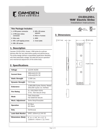 CAMDEN CX-ED1259-L Installation Instructions | Manualzz