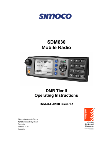 Simoco SDM630 Operating Instructions Manual | Manualzz