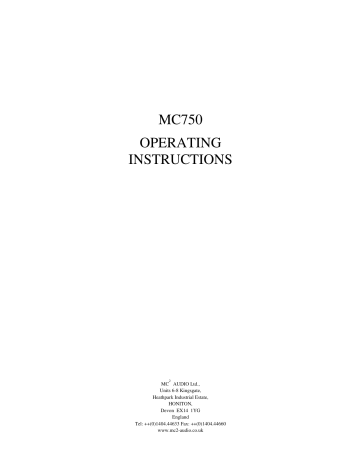 MC2 Audio MC750 Operating Instructions Manual | Manualzz