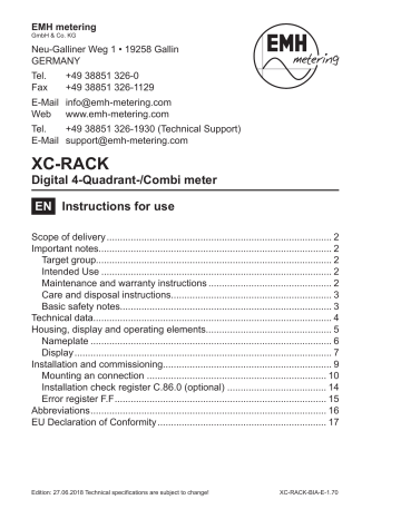 EMH XC-RACK Instructions For Use Manual | Manualzz
