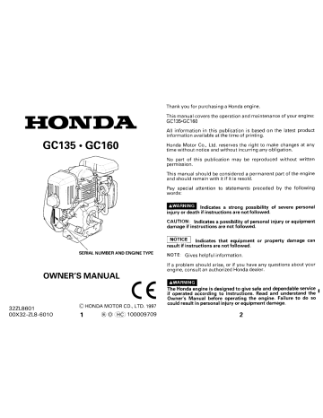 Honda GC160 Owner's Manual | Manualzz