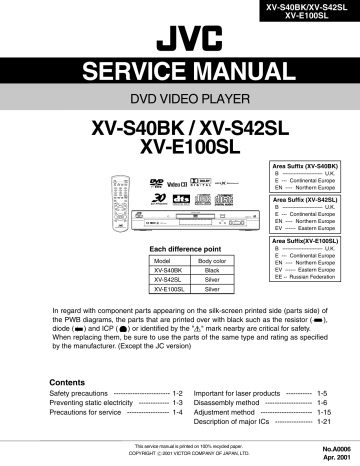 JVC XV-E100SL, XV-S40BK Service Manual | Manualzz