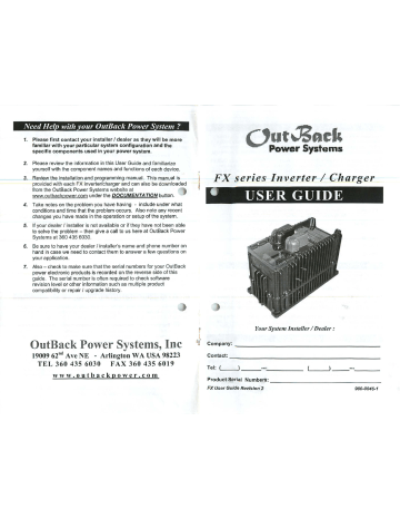Outback FX series User Manual | Manualzz