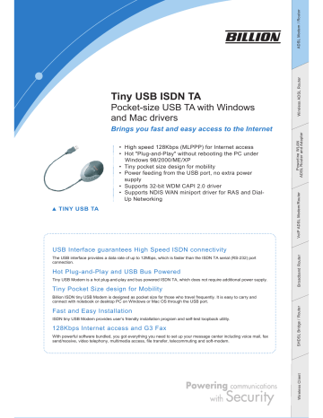 Billion TINY USB TA Specifications | Manualzz