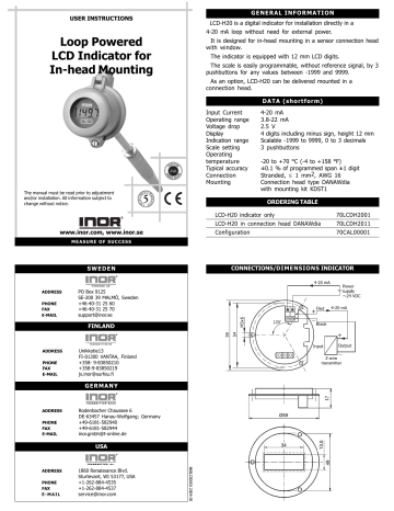 INOR LCD-H20 User Instructions | Manualzz