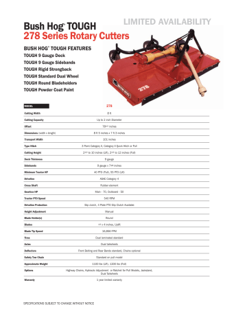 Bush Hog TOUGH 278 Specification Sheet | Manualzz