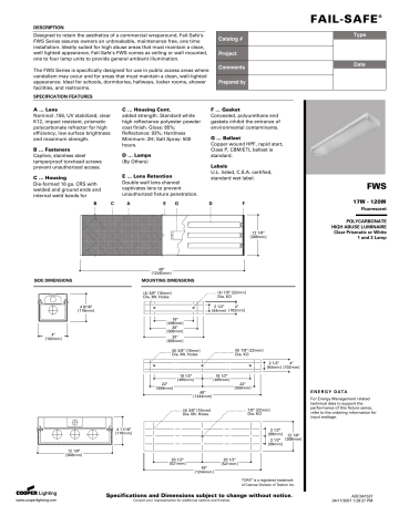Cooper Lighting FAIL-SAFE FWS Specification Sheet | Manualzz