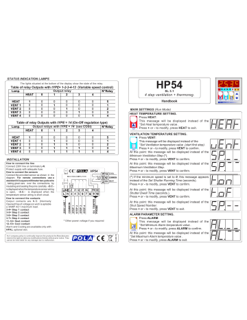 Table Of Relay Outputs With TYPE 1-2-3-4-13 (Variable Speed, 51% OFF