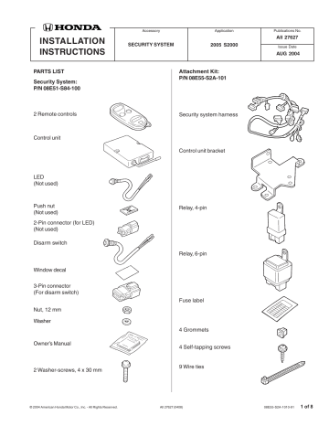 Honda 08E51-S84-100 Installation Instructions Manual | Manualzz