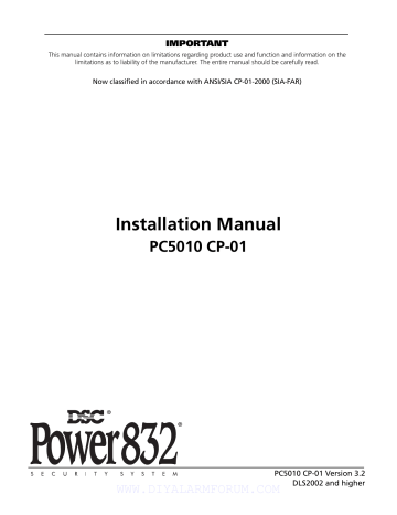 DSC PC5010 CP-01, Power832 Installation Manual | Manualzz
