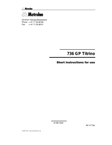 Metrohm 736 GP Titrino Instructions For Use Manual | Manualzz