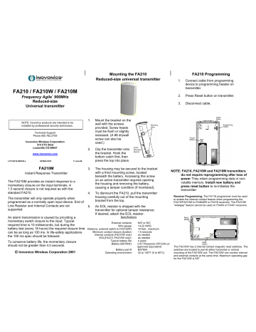 Inovonics Frequency Agile FA210 Installation Manual | Manualzz
