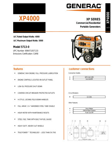 Generac Power Systems XP4000 XP SERIES Specification | Manualzz