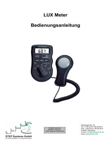 STEP SYSTEMS LUX Meter Bedienungsanleitung | Manualzz