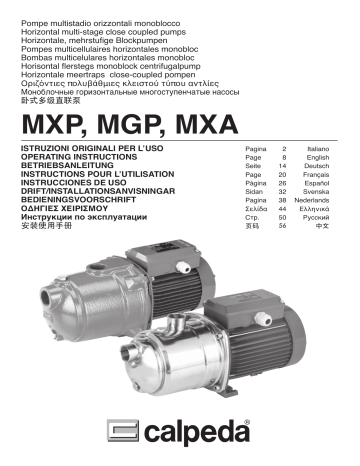 Calpeda MXA, MGP, MXP, MXP Series Οδηγίες λειτουργίας | Manualzz
