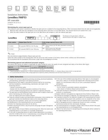 Endress+Hauser Levelflex FMP53 Einbauanleitung | Manualzz