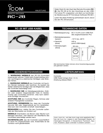 ICOM RC-28 Benutzerhandbuch | Manualzz