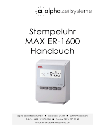 Alpha Zeitsysteme MAX ER-1600 Benutzerhandbuch | Manualzz
